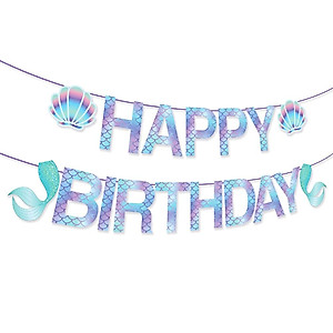 Anor WishLife Sparkle Mermaid Birthday Banner,Mermaid Banner,Mermaid Party Supplies,Little Mermaid Birthday Decoration for Girls,Boys,Kids,Home,Classroom,Baby Showers,1st Birthday
