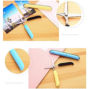 MOTZU Set of 2 Portable Safe Scissor, Multipurpose Mini Folding Paper Cutting Scissors, Office School Supplies for Craft Sewing DIY Scrapbooking