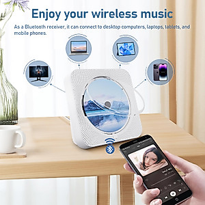 CD Player Portable Bluetooth 5.1 Desktop CD Player with HiFi Sound Speakers,Remote Control,Dust Cover,LED Display,Boombox FM Radio,USB/AUX for Home,Gift,Kids (White)