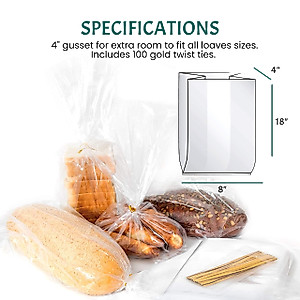 Reusable Plastic Bread Bags for Homemade Bread - 100 Pack Clear Bread Bag with Ties For An Airtight Moisture-free Preservation and Storage- Bread Loaf Bags for Home Bakers and Bakery Owners