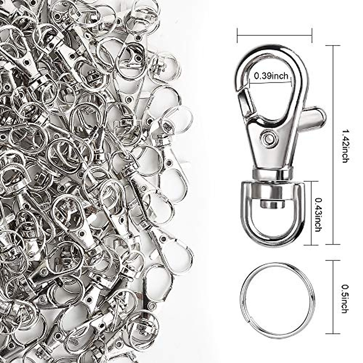 60PCS Metal Swivel Snap Hooks with Key Rings, LEOBRO 30PCS Small Lobster Claw Keychains Clasps and 30PCS Key Chain Ring for Keychain Clip, Lanyard, Key, Jewelry Making, Art Crafts, Silver
