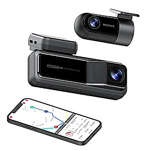 Miofive Front and Rear Dash Camera, 4K + 2K Dual Dash Cam with 5G WiFi, GPS, Speed, 2160 UHD Recorder, Built-in 128G eMMC Storage, Night Vision, Motion Detection, G Sensor Powered by Super Capacitor