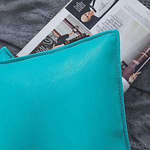 YINNAZI Thick Heavy Duty Soft Faux Leather Throw Pillow Covers, Solid Color, Waterproof Dustproof, Square Garden Cushion case, Pillowcase for Patio Couch Sofa Bench, 12x 20 Inch, Set of 2, Teal Green