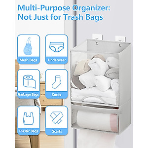 2 in 1 Plastic Bag Holder, Extra Large Grocery Bag Holder, Wall Mount Trash Bag Dispenser Roll Holder, Bag Saver, Garbage Bag Holder Organizer for Home Kitchen Mom Wife Gifts