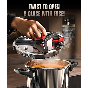 18/8 Stainless Steel Pressure Cooker 10 QT, [Save 70% Cooking Time] Olla De Presion with Food-Grade Body [One Hand Operation] Rotating Lock/Unlocking Lid System, Steam Rack Included