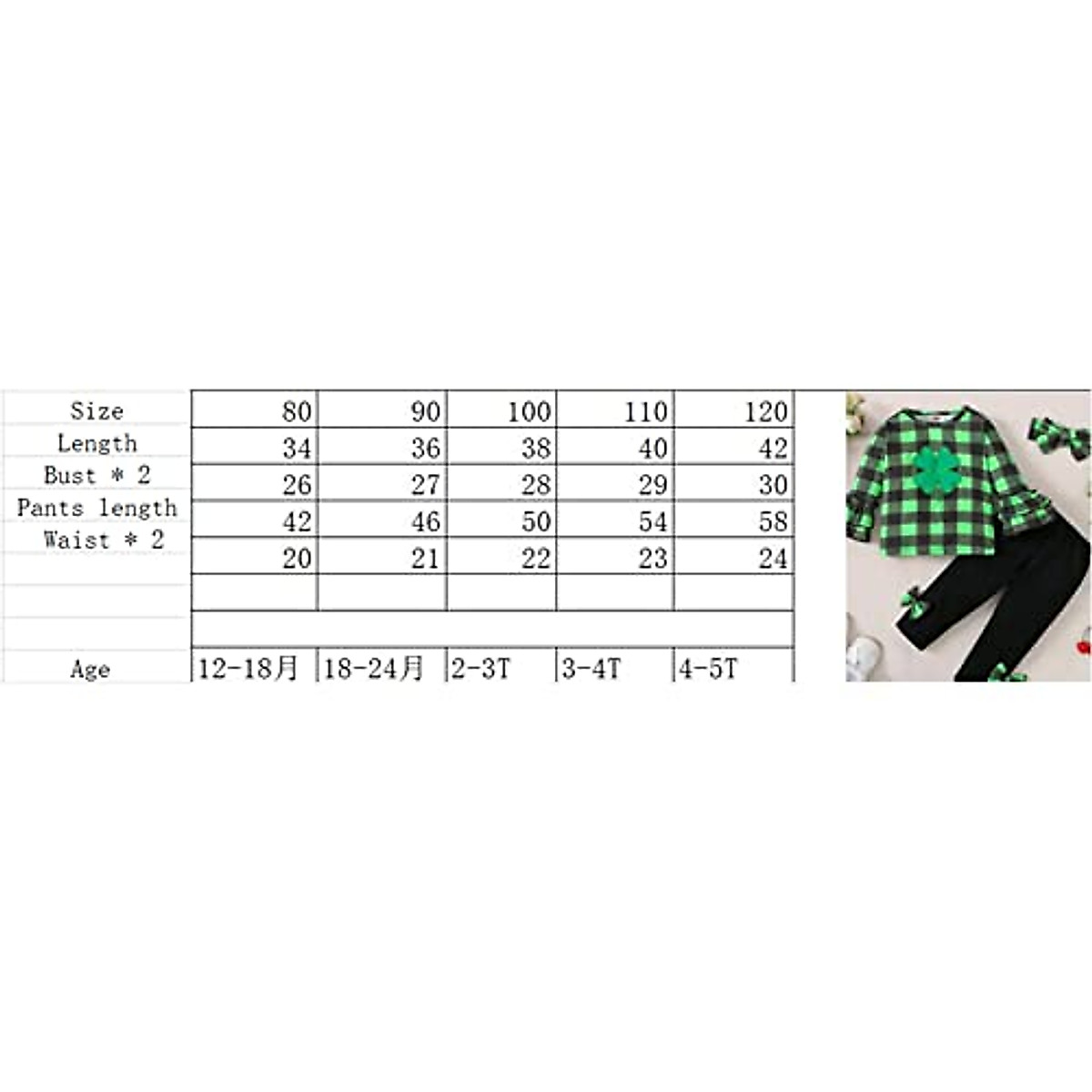 Infant Toddler Baby Girl St Patrick's Day Outfits Ruffle Sleeve Plaid Top Green Clover Blouse Bowknot Pants Set (Green, 4-5 Years)