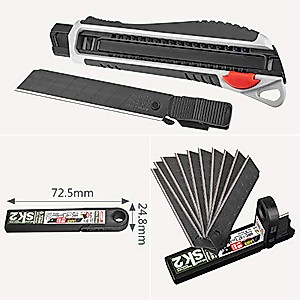 ASSIST Snap Off Heavy Duty 18mm Utility Knife Box Cutter ,25kgs Locking Froce , with 10pack SK2 High-Carbon Steel Black Premium Tempered Sharp Blades, Hand tool Gifts