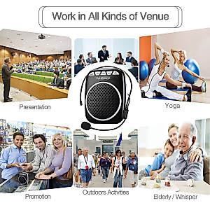 W WINBRIDGE Portable Rechargeable Mini Voice Amplifier with Wired Microphone Headset and Waistband, Support Music Play for Teachers, Singing, Coaches, Training, Presentation, Tour Guide