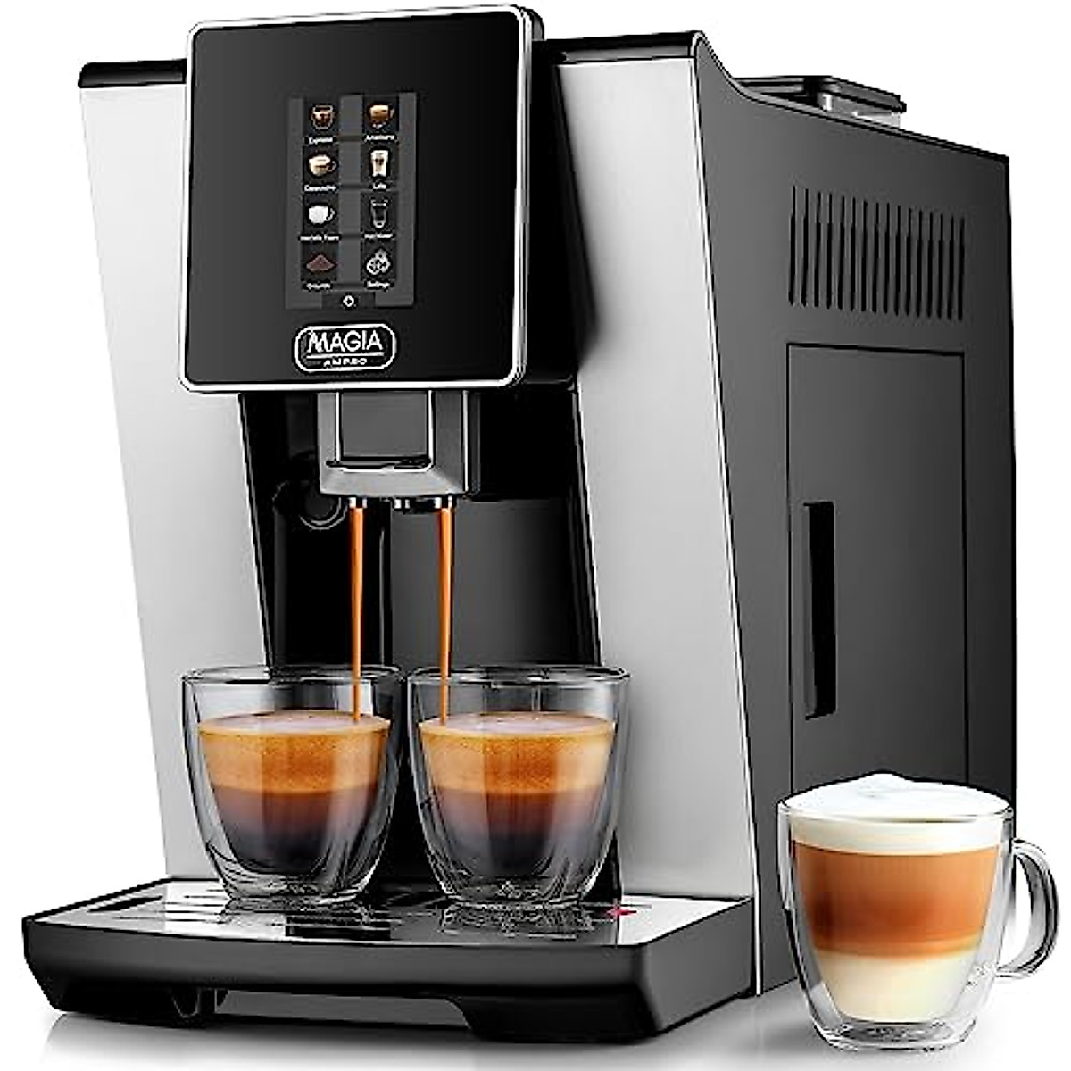 Zulay Kitchen Magia AMPRO Automatic Espresso Machine with Grinder & Milk Frother - Fully Automatic Coffee Machine with Touch Screen, 4 Customizable Recipes - Coffee Maker with Grinder Built In
