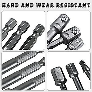 8 Pcs Drill Bit Adapter Impact Grade Socket Adapter Set Hex Shank Drill Nut Driver Bit Set Sizes 1/4", 3/8", 1/2-Inch for Screwdriver, Cordless Drill, Power Drill