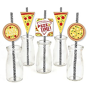 Big Dot of Happiness Pizza Party Time - Paper Straw Decor - Baby Shower or Birthday Party Striped Decorative Straws - Set of 24