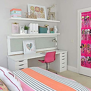 Cher Intellectuel Toy Storage, The Door Storage Organizer Holder, 24 Clear View Pockets, for Small Dolls, Cars, Jewelry, Hair Accessories, Arts & Crafts, Bead, Sewing, and More (Pink)