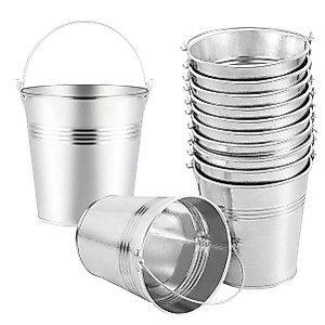 Toyvian Small Buckets for Party Favors Mini Metal Tinplate Buckets Snack Tin Pails Containers for French Fries Candies Planting Flowers 12 Pieces