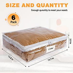 Clear Zippered Storage Bags 6 Packs Plastic Storage Bags Sweater Storage Bags with Zipper Clothing Storage Bags Organizer for Blankets Linen Bed Sheet Quilt Clothes Pillow (15.7 x 13.8 x 3.9 Inch)