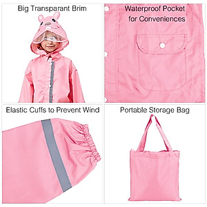 SSAWcasa Kids Rain Wear,3D Cartoon Children Toddler Raincoat Jacket Poncho for Boy Girl (M, Pink)