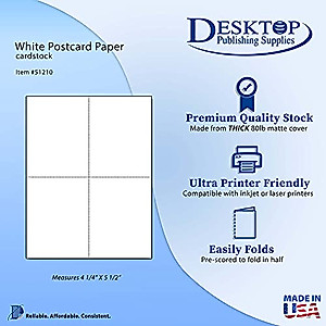 Heavyweight Blank Postcard Paper for Printing - 100 Sheets / 400 Postcards - White - Perforated 4 per Sheet - Thick 80lb Cover Cardstock - Inkjet/Laser Printable