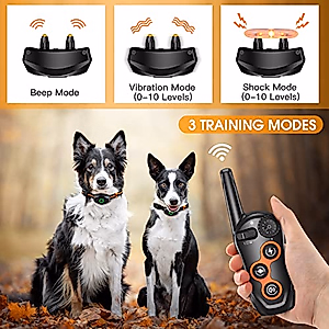 SDOFOS Dog Training Collar, Shock Collar for 2 Dogs with Remote Range 1300ft, 3 Training Modes, Beep, Vibration, Shock, IPX7 Waterproof Rechargeable Electric Shock Collar for Small Medium Large Dogs