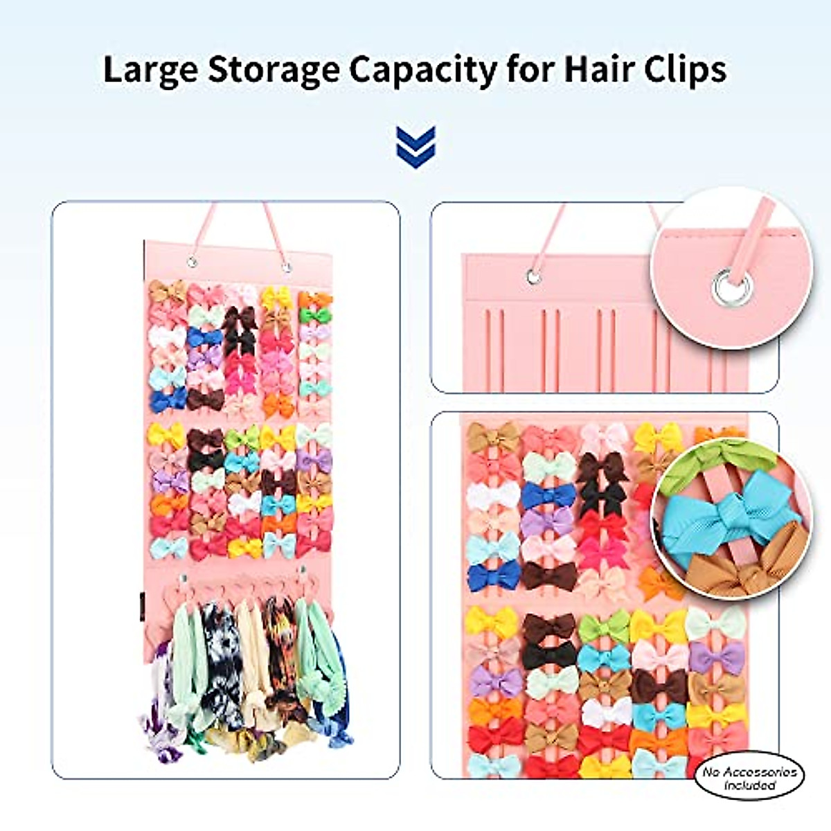 PACMAXI Hair Bows Holder for Baby Girl, Hair Clips Storage Hanger Hair Bows Organizer Storage w/ Heart-Shape Velvet Hangers, Baby Hair Headband Wall Display Stand (Pink)