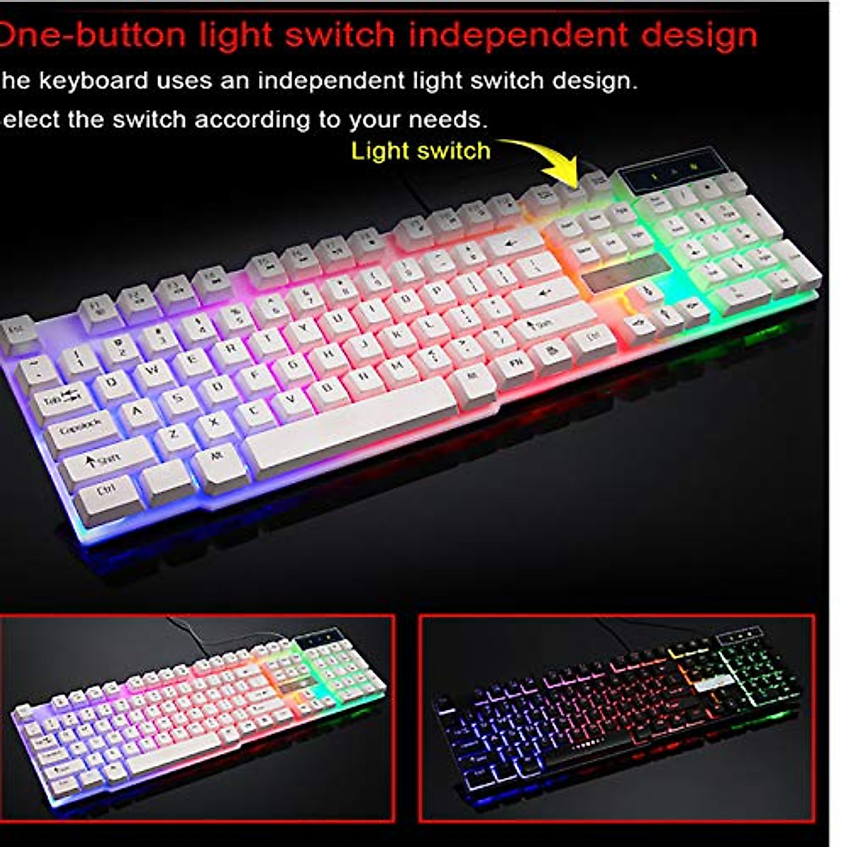 2021 RGB Crack LED Illuminated Backlit USB Wired PC Rainbow Gaming Keyboard for Computer PC Gamer Laptop (White)