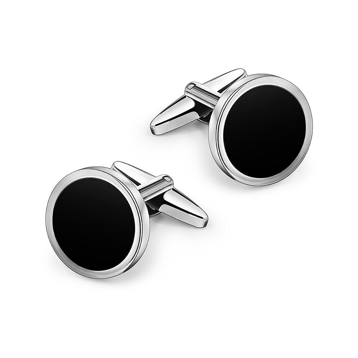 Mr.Van Onyx Cufflinks and Studs Set Formal Black Silver Groomsmen Groom Wedding Gift Cuff Links