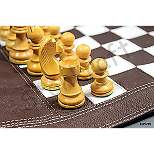 StonKraft - 19" x 15" (Chess Board Size 12" x 12") Roll-Up Leather Chess Set with Wooden Chess Pieces - Brown | Comes with Innovative Carry Pouch