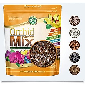 Organic Orchid Potting Mix - Made in USA - Premium Grade Recipe for Proper Root Development - Phalaenopsis, Cattleyas, Dendrobiums, Oncidiums and More! Fir Bark, Charcoal, Coconut Husk, Clay Pebbles