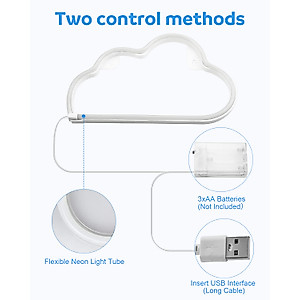 Aclorol Cloud Neon Signs Neon Light Sign for Wall Decor Battery/USB Powered Led Cloud Lights Blue for Aesthetic Room Dec, Bedroom, Kids Room, Living Room Party Wedding（Batteries Not Included)