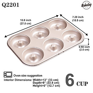 Bakeley Donut Pan Cake Mold, 6-Cavity Non-Stick Ring Doughnut Bakeware for Oven Baking (Champagne Gold)