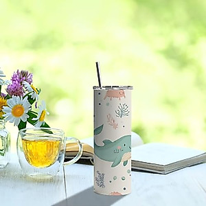 Tumbler with Lid and Straw Cute Cartoon Sea World thermos coffee travel mugcute cups 20 oz insulated tumbler for Daily Holiday Decor Gift coffee cup