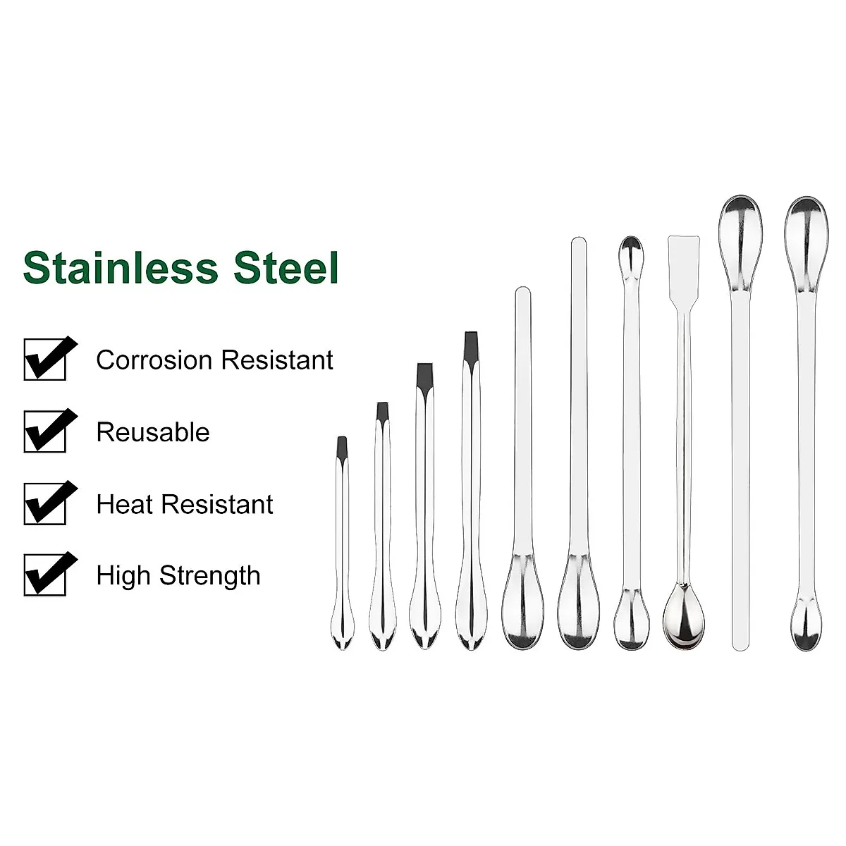 FunChem Micro Spoons, 10 pcs Set of Laboratory Micro Spoons, Sampling Spoons for Precise Weighing