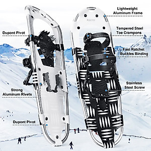 RESVIN 25/30 Inches Snow Shoes for Men Women Youth, Lightweight Aluminum Terrain Snowshoes with Special EVA Padded Ratchet Binding and Carrying Tote Bag