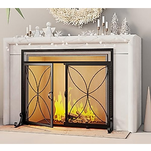 Fire Beauty Fireplace Screen with Magnetic Doors,Large Metal Fire Place Screen for Home,Spark Guard,Metal Furnace Fireguards,Baby Safe Spark Guard Protector,Black