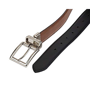 Tommy Hilfiger Men's Reversible Leather Belt - Casual for Mens Jeans with Double Sided Strap and Silver Buckle , cognac/black, 34