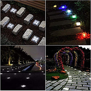 WONFAST 4 Pack Solar Path Ice Cube Lights Outdoor, Waterproof Glass LED Glass Clear Brick in-Groud Buried Festive Light Night Lamp for Garden Courtyard Pathway Patio Pool Pond Decoration(White)
