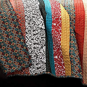 Lush Decor Boho Stripe Quilt Reversible 3 Piece Bohemian Design Bedding Set - King - Turquoise and Tangerine