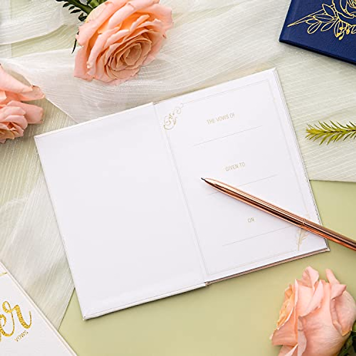 COFICE Vow Books for Wedding, His and Hers Marriage Vows to Remember Renewal Brides Journal, Leather Hardcover Booklet Keepsake, Bridal Shower Gift, Set of 2,White & Navy Blue