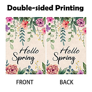 WODISON Hello Spring Garden Flag Floral Small Vertical Banner Double Sided Burlap 12×18 Inch Seasonal Outside Decoration For Outdoor Yard Farmhouse (ONLY FLAG)