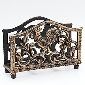 Napkin Holder for Table, Bronze Napkin Holders for Paper Napkins, Cast Iron Rooster Design with Rustic Farmhouse Style for Home and Kitchen by Witsbrez (Bronze Rooster)