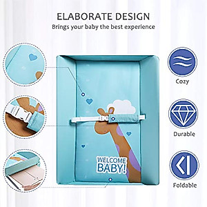 EGREE Baby Portable Folding Diaper Changing Station with Wheels, Adjustable Height Mobile Nursery Organizer with Safety Belt & Large Storage Racks for Newborn & Infant, Green 1 Count (Pack of 1)