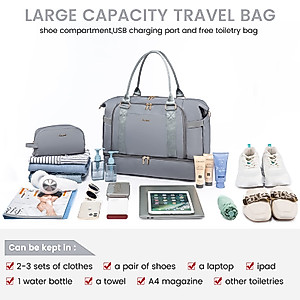 Gym Bag for Women LOVEVOOK Travel Duffel Bag with USB Charging Port,Weekender Bags for Women with Shoe Compartment,Carry on Overnight Bag with Toiletry Bag,Hospital Bags for Labor and Deliver