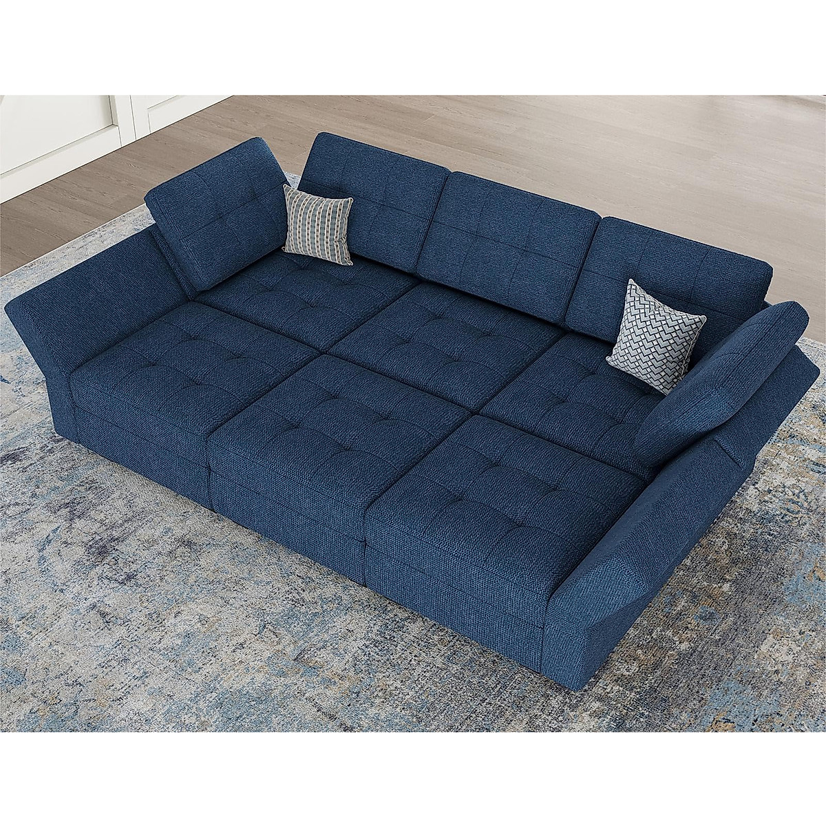 Belffin Modular Sleeper Sofa with Storage 6 Seat Sectional Couch Modular Sofa Bed for Living Room, Blue