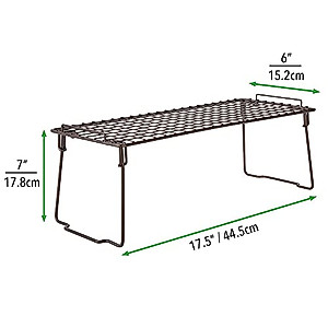 mDesign Metal Stackable Storage Shelf - 2 Tier Raised Food and Kitchen Organizer for Cabinets, Pantry Shelves, Countertops, Closet, 2 Pack, 7" x 17.3" x 6.5" - Bronze