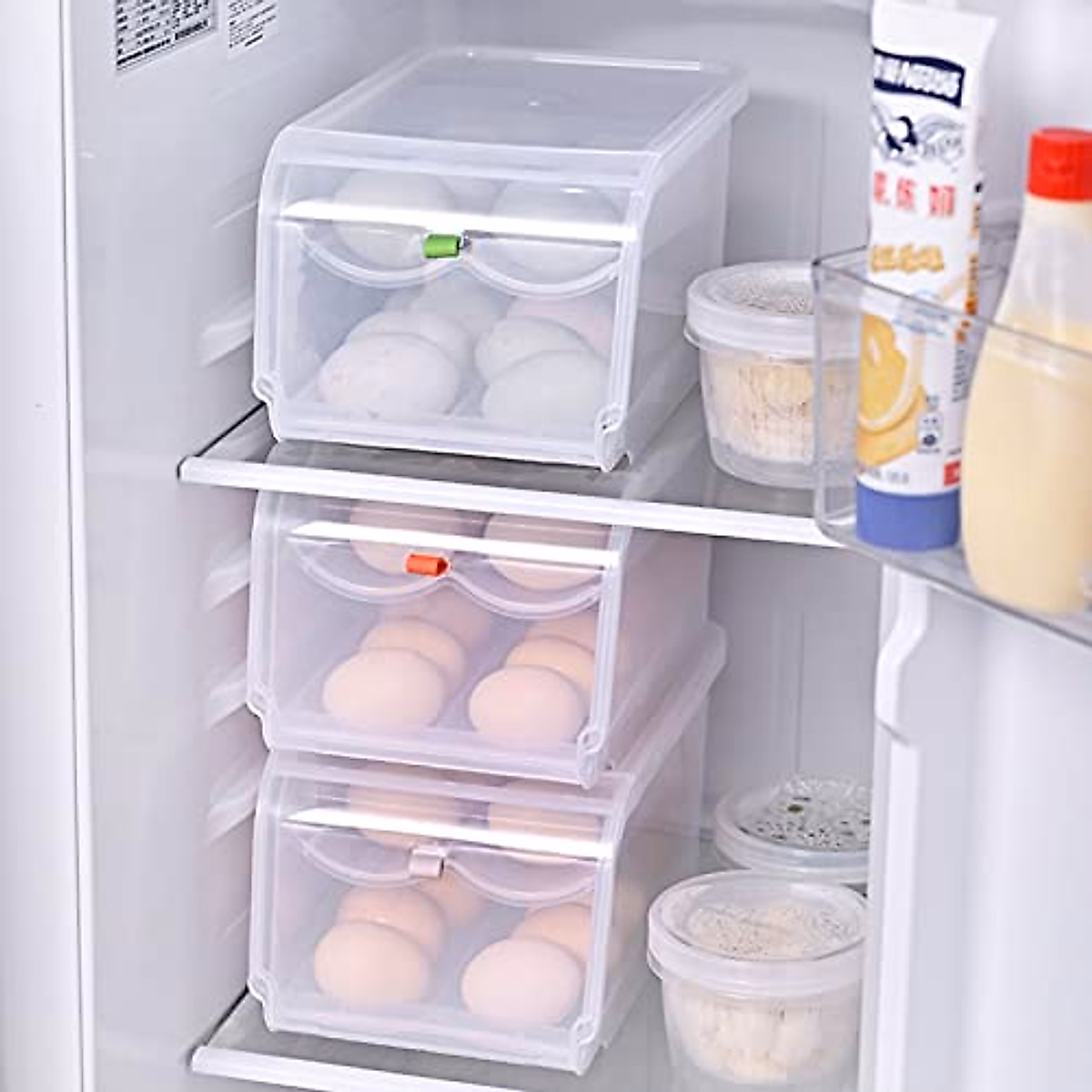 Stackable Large Capacity Egg Drawer Box,Automatic Rolling Egg Storage Rack, Organizer For Fridge Desktop Household Kitchen Farm,Grey