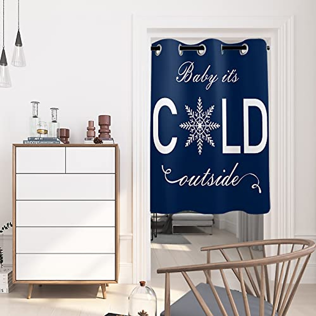 Prime-Home Blackout Curtains for Bedroom, Christmas Grommet Curtains Thermal Insulated Blackout Window Curtains Drapes, Blackout Panel 52"x 24" Cold Winter Snowflakes Blue Backdrop