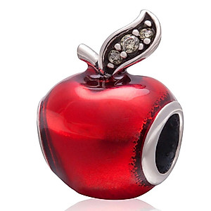 Apple Charm Red Enamel Charm 925 Sterling Silver Lucky Fruit Charm Christmas Charm for Pandora Bracelet