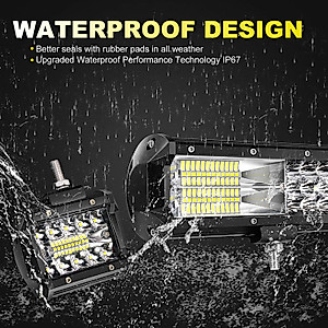 TURBO SII 20" Grille LED Light Bar Triple Row 288W Flood Spot Combo Beam Led Bar W/ 2Pcs 4in 60W Off Road Driving Fog Lights Rocker Switch Wiring Harness for Jeep Trucks Polaris ATV UTV Boat Lighting