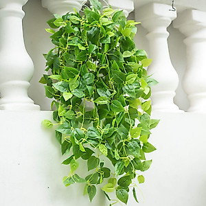 COOWAS 2pcs Artificial Hanging Plants 3.2 Feet Fake Ivy Vine Leaves Greenery for Wedding Party Outdoor Garden Office Home Kitchen Bedroom Wall Decor (Basket Includes)