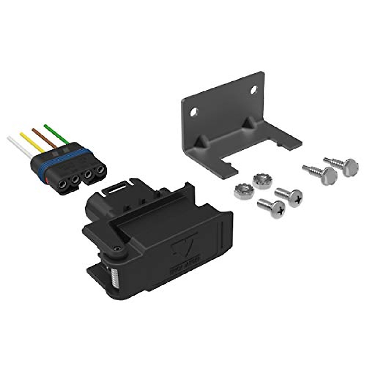 4-Way Flat Trailer Connector with Snap Self-Closing Lid Cover Heavy-Duty 12V 4-pin Trailer Tow Wire Harness Socket Kit with 7.8" Wires Road Tough WeatherLock