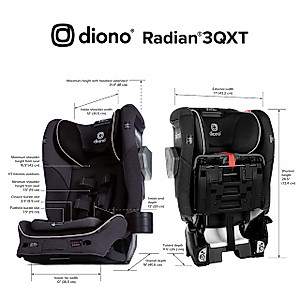 Diono Radian 3QXT 4-in-1 Rear and Forward Facing Convertible Car Seat, Safe Plus Engineering, 4 Stage Infant Protection, 10 Years 1 Car Seat, Slim Fit 3 Across, Jet Black