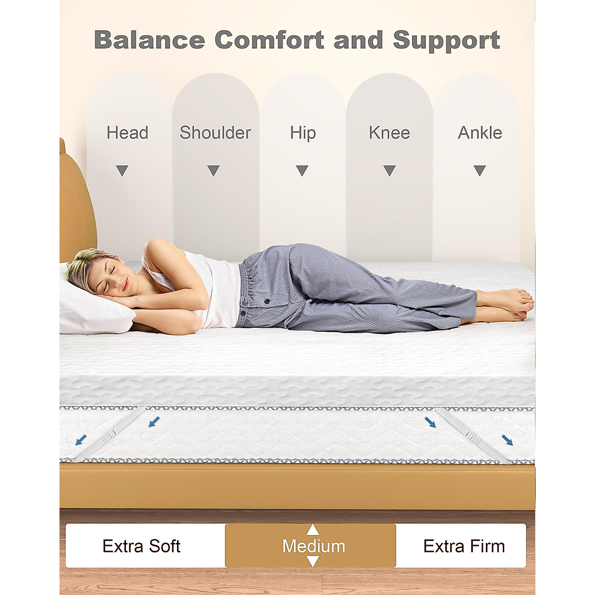 Slumbrae 4" [Queen] Sofa Bed Mattress Replacement, Memory Foam Sofa Mattress Topper with Ultra Soft Cover, CertiPUR-US Certified, White